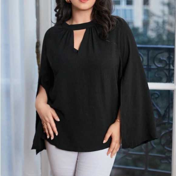 Tops | Plus Size Keyhole Neckline Cloak Sleeve Work Office Top Blouse ...